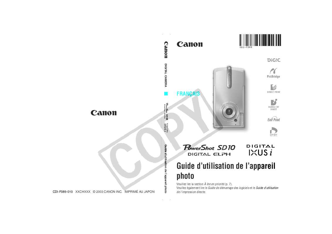 Notice CANON IXUS I - appareil photo Trouver une solution à un problème CANON IXUS I mode d ...